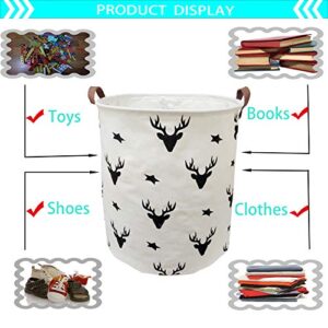 BOOHIT Cotton Fabric Storage Bin,Collapsible Laundry Basket-Waterproof Large Storage Baskets,Toy Organizer,Home Decor (Deer Head)