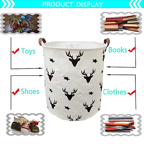 BOOHIT Cotton Fabric Storage Bin,Collapsible Laundry Basket-Waterproof Large Storage Baskets,Toy Organizer,Home Decor (Deer Head)