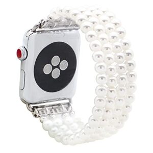 kai top compatible for apple watch band 42mm 44mm 45mm 49mm, fashion artificial pearl beaded stretch bracelet watch strap band for women girls compatible with iwatch ultra se series 8 7 6 5 4 3 2 1