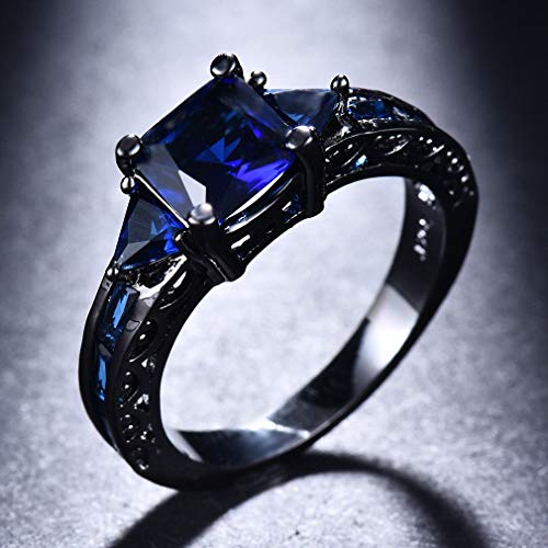 iGEM (Blue) 10 Colors Princess Cut Sapphire Wedding Band Ring Black Gold Jewelry Size 5-11 (7)