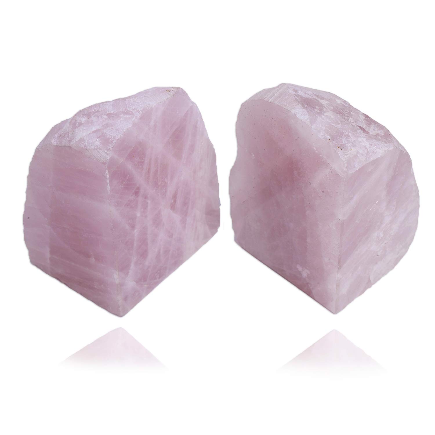 AMOYSTONE Rose Quartz Crystal Stone Bookends Small Bookcase Home Office with Rubber Bumpers 1 Pair 2-3 LBS