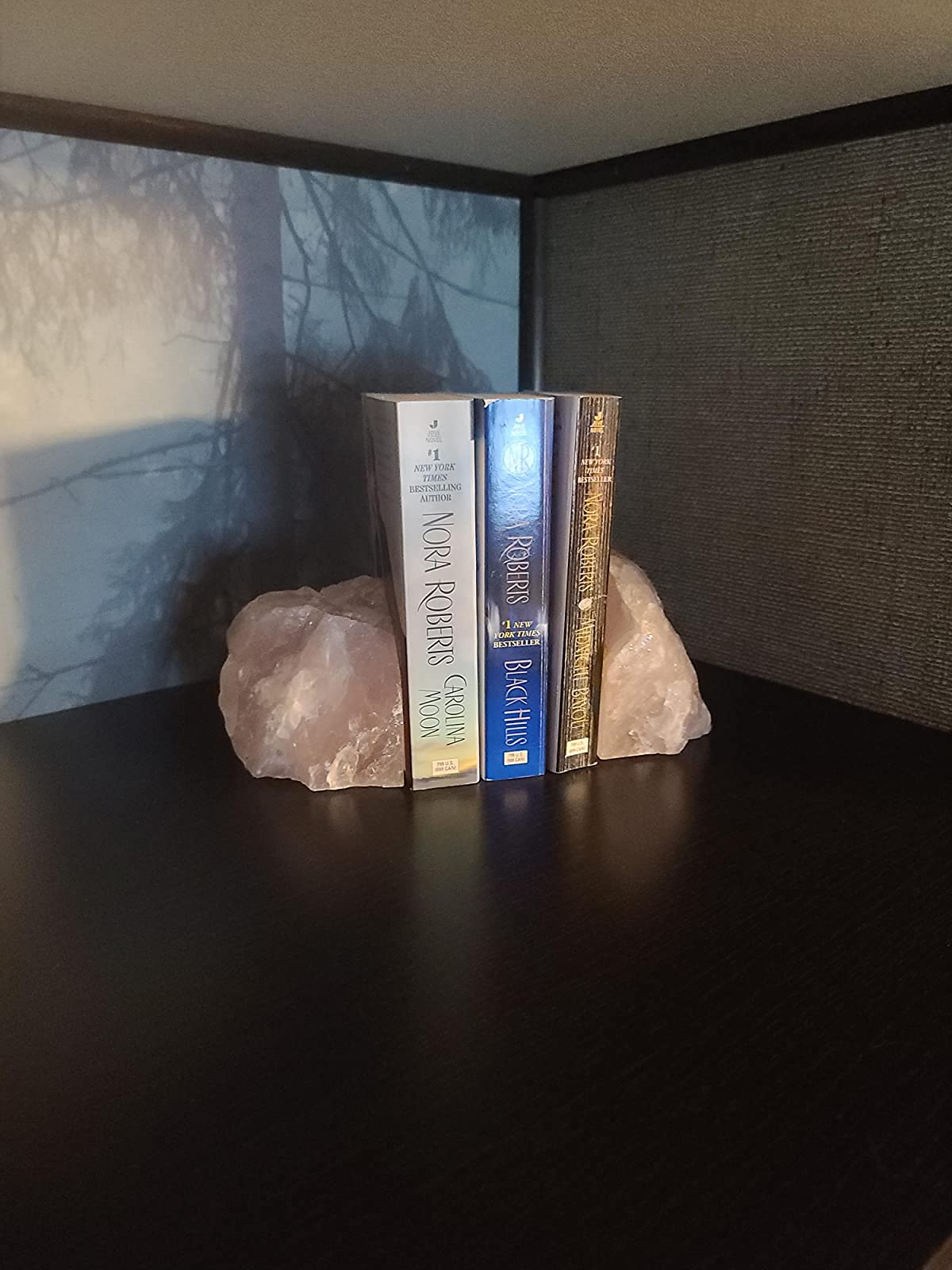 AMOYSTONE Rose Quartz Crystal Stone Bookends Small Bookcase Home Office with Rubber Bumpers 1 Pair 2-3 LBS