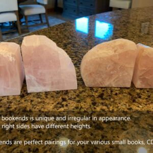 AMOYSTONE Rose Quartz Crystal Stone Bookends Small Bookcase Home Office with Rubber Bumpers 1 Pair 2-3 LBS