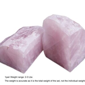 AMOYSTONE Rose Quartz Crystal Stone Bookends Small Bookcase Home Office with Rubber Bumpers 1 Pair 2-3 LBS