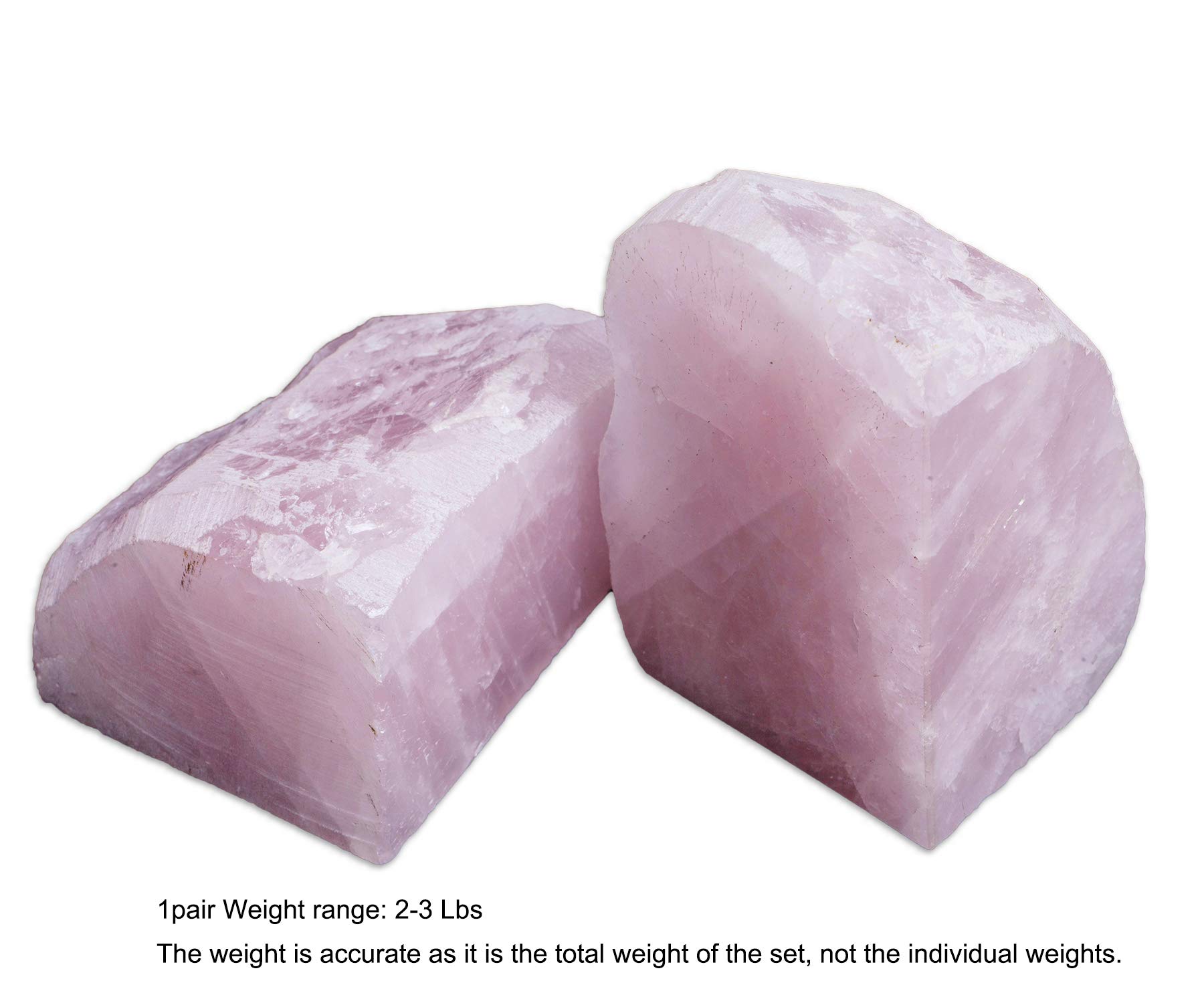 AMOYSTONE Rose Quartz Crystal Stone Bookends Small Bookcase Home Office with Rubber Bumpers 1 Pair 2-3 LBS