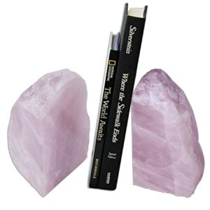 AMOYSTONE Rose Quartz Crystal Stone Bookends Small Bookcase Home Office with Rubber Bumpers 1 Pair 2-3 LBS