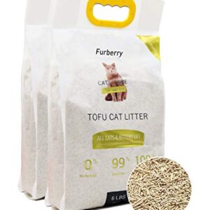 Furberry 2 Pack Natural Tofu Cat Litter Pellets Clumping Flushable Kitten Litter for Toilet Soy Cat Litter Unscented Zero Dust Low Tracking Septic Safe