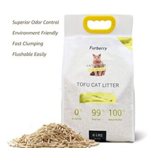 Furberry 2 Pack Natural Tofu Cat Litter Pellets Clumping Flushable Kitten Litter for Toilet Soy Cat Litter Unscented Zero Dust Low Tracking Septic Safe