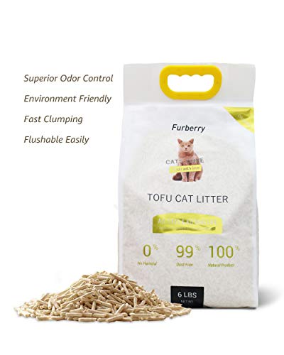 Furberry 2 Pack Natural Tofu Cat Litter Pellets Clumping Flushable Kitten Litter for Toilet Soy Cat Litter Unscented Zero Dust Low Tracking Septic Safe