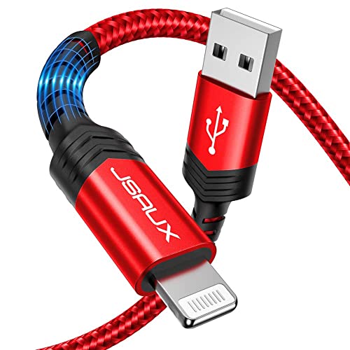 JSAUX 【Apple MFi Certified】 Lightning Cable 6ft, iPhone Charger Cable Nylon Braided Heavy Duty, Upgraded C89 USB Lightning Cord for iPhone 11 Xs Max X XR 8 7 6s 6 Plus SE 5 5s, iPad, iPod-Red