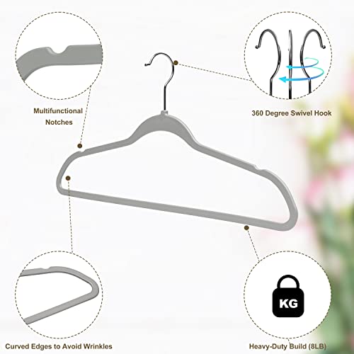 Quality Hangers Clothes Hangers 50 Pack - Non-Velvet Plastic Hangers for Clothes -Heavy Duty Coat Hanger Set -Space-Saving Closet Hangers with Chrome Swivel Hook, Functional Non-Flocked Hangers, Gray