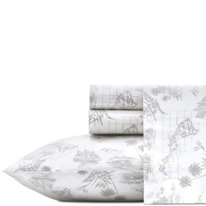 tommy bahama - queen sheets, cotton percale bedding set, crisp & cool, stylish home decor (vintage map grey, queen)