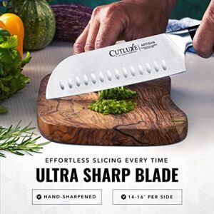 Cutluxe Santoku Knife – 7" Chopping Knife, Vegetable Knife – Forged High Carbon German Steel – Full Tang & Razor Sharp – Ergonomic Handle Design – Artisan Series