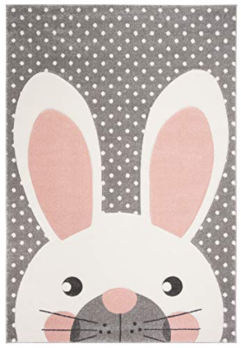 SAFAVIEH Carousel Kids Collection Area Rug - 5'3" x 7'6", Pink & Grey, Bunny Ear Design, Non-Shedding & Easy Care, Ideal for High Traffic Areas for Boys & Girls in Playroom, Nursery, Bedroom (CRK168P)