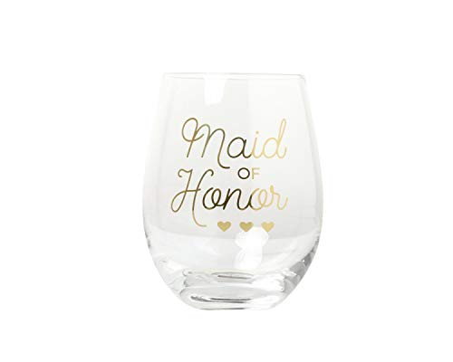 Kate & Milo Maid of Honor' Wine Glass MOH Gifts from Bride, Bachelorette Party Accessories, 1 Count (Pack of 1)