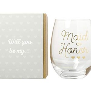 Kate & Milo Maid of Honor' Wine Glass MOH Gifts from Bride, Bachelorette Party Accessories, 1 Count (Pack of 1)