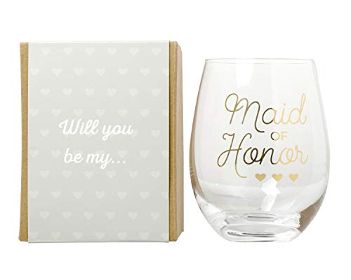 Kate & Milo Maid of Honor' Wine Glass MOH Gifts from Bride, Bachelorette Party Accessories, 1 Count (Pack of 1)