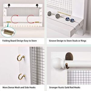 VIEFIN Rustic Jewelry Organizer Wall Mounted Jewelry Holder, Wood Earring Holder Display With Shelf And Hooks, Removable Rod For Bracelet Necklace Ring Bracelet - White