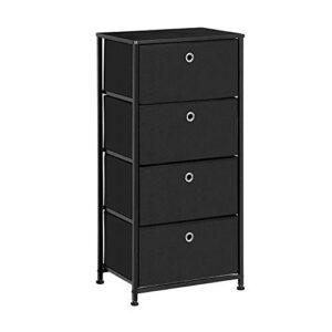 songmics nightstand, dresser with 4 easy pull fabric drawers, chest of drawers, storage organizer with metal frame, wooden tabletop, for living room, closet, nursery, black ults04h