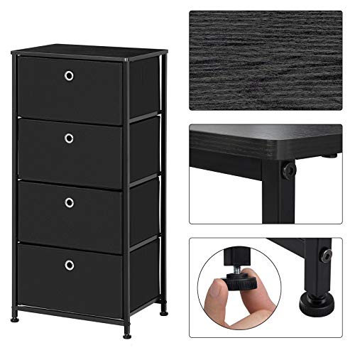 SONGMICS Nightstand, Dresser with 4 Easy Pull Fabric Drawers, Chest of Drawers, Storage Organizer with Metal Frame, Wooden Tabletop, for Living Room, Closet, Nursery, Black ULTS04H