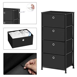 SONGMICS Nightstand, Dresser with 4 Easy Pull Fabric Drawers, Chest of Drawers, Storage Organizer with Metal Frame, Wooden Tabletop, for Living Room, Closet, Nursery, Black ULTS04H