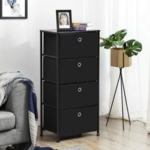 SONGMICS Nightstand, Dresser with 4 Easy Pull Fabric Drawers, Chest of Drawers, Storage Organizer with Metal Frame, Wooden Tabletop, for Living Room, Closet, Nursery, Black ULTS04H