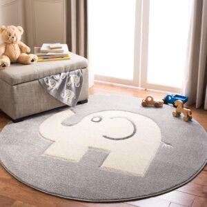 safavieh carousel kids collection 5'3" round grey/ivory crk165b elephant nursery playroom area rug