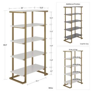 CosmoLiving by Cosmopolitan CosmoLiving Camila 5 Shelf Bookcase, White Bookshelf