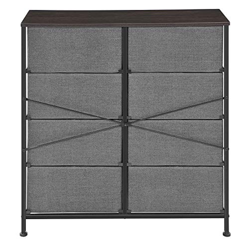 SONGMICS Dresser, Storage Unit with 8 Easy Pull Fabric Drawers, Dresser Drawer, Organizer Unit with Metal Frame, Wooden Tabletop, for Closet, Nursery, Dark Walnut and Gray ULTS24G