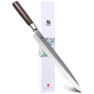 kyoku samurai series - 10.5" yanagiba knife japanese sushi sashimi knives - superior japanese steel - wenge wood handle - with case