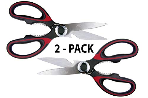 Kitchen Shears, Chef Scissors, Poultry Shears, Meat Shears, Kitchen Scissors with Premium Stainless Steel Blades & Sure-Grip Ergonomic Handles (Red 2-Pack)