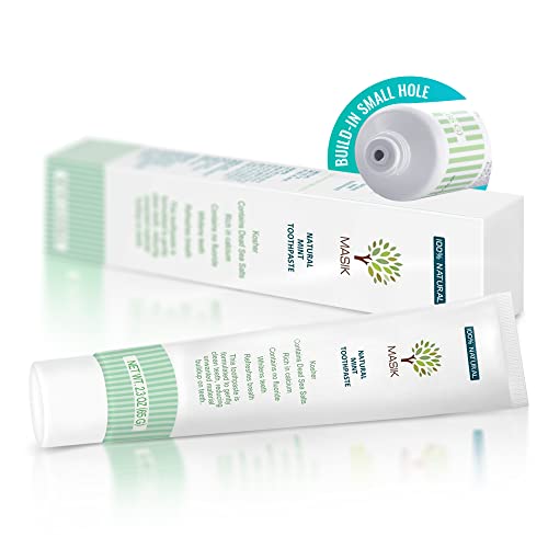 Masik Natural Mint Toothpaste Without Fluoride for Whitening of Teeth, Gums, Sensitivity, Health, with Dead Sea Salt & Essential Oils - | Made in Israel (Mint - 1 Pack)