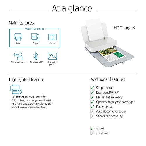 HP Tango X Smart Home Printer with Indigo Linen cover – Designed for your Smartphone with Remote Wireless Printing (3DP64A) with Instant Ink Prepaid Card for 50 100 300 Page per Month Plans (3HZ65AN)