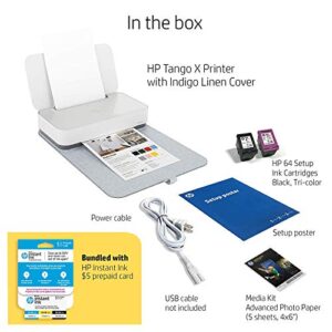 HP Tango X Smart Home Printer with Indigo Linen cover – Designed for your Smartphone with Remote Wireless Printing (3DP64A) with Instant Ink Prepaid Card for 50 100 300 Page per Month Plans (3HZ65AN)