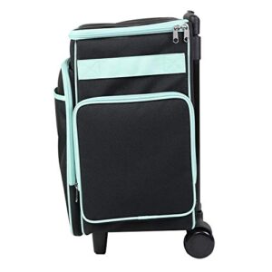 Everything Mary Rolling Craft Bag, Black & Teal - Papercraft Tote with Wheels For Scrapbook & Art Storage - Organizer Case for IRIS Boxes, Supplies, and Accessories