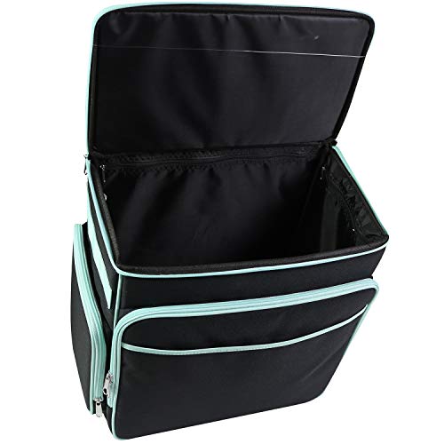 Everything Mary Rolling Craft Bag, Black & Teal - Papercraft Tote with Wheels For Scrapbook & Art Storage - Organizer Case for IRIS Boxes, Supplies, and Accessories