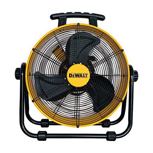 DEWALT DXF-2042 High-Velocity Industrial,Floor,Drum,Barn,Warehouse Fan Heavy Duty Mover Portable Air Circulator 3-Speed Adjustable Tilt, 20", Yellow