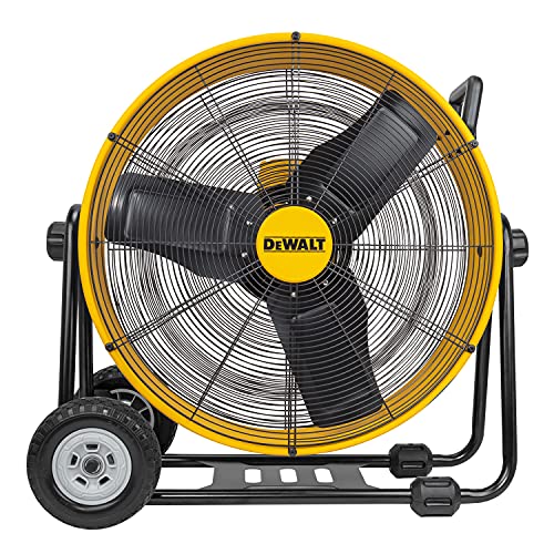 DEWALT DXF-2490 High-Velocity Industrial, Drum, Floor, Barn, Warehouse Fan, Heavy Duty Air Mover with Adjustable Tilt & Large Wheel, 24", Yellow