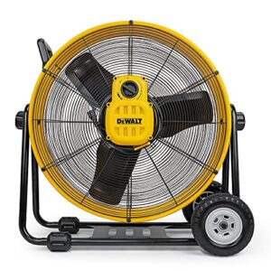 DEWALT DXF-2490 High-Velocity Industrial, Drum, Floor, Barn, Warehouse Fan, Heavy Duty Air Mover with Adjustable Tilt & Large Wheel, 24", Yellow