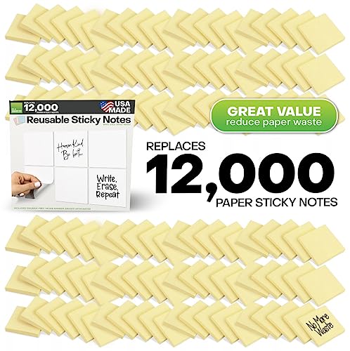 M.C. Squares Dry Erase Reusable Sticky Notes | 4x4 Stickies 6-Pack | 2-Year Re-Stickable & Erasable Post Notes | Smudge-Free Tackie Marker | USA Made