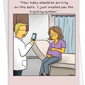 NobleWorks - Baby Tracking Number - Funny Pregnancy Congratulations, New Baby Card with Envelope C6975BBG