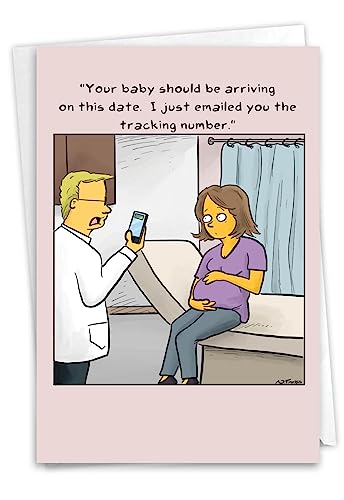 NobleWorks - Baby Tracking Number - Funny Pregnancy Congratulations, New Baby Card with Envelope C6975BBG