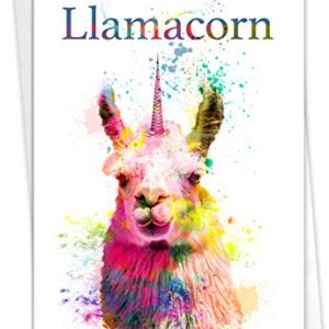 NobleWorks - 1 Funny Animal Birthday Card with Envelope - Cute Card for Birthdays - Llamacorn C6883BDG