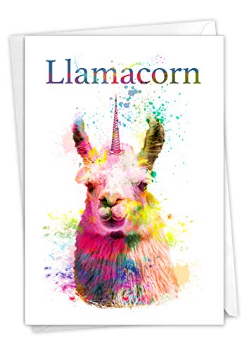 NobleWorks - 1 Funny Animal Birthday Card with Envelope - Cute Card for Birthdays - Llamacorn C6883BDG