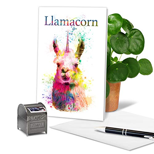 NobleWorks - 1 Funny Animal Birthday Card with Envelope - Cute Card for Birthdays - Llamacorn C6883BDG