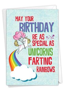 nobleworks - funny happy birthday card with envelope - colorful humor card, greeting note - unicorns and rainbows c6892bdg