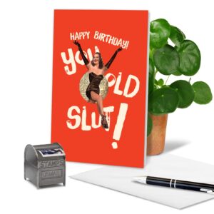 NobleWorks - 1 Sassy Happy Birthday Card Funny - Hilarious Grown-Up Card for Women, Wife, Stationery Humor - Old Sl-t Blank C7020BDB