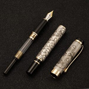 Jinhao 5000 Vintage Luxurious Metal Fountain Pen Beautiful Dragon Texture Carving, Ancient Gray Colour