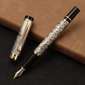 Jinhao 5000 Vintage Luxurious Metal Fountain Pen Beautiful Dragon Texture Carving, Ancient Gray Colour