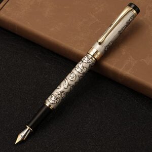 Jinhao 5000 Vintage Luxurious Metal Fountain Pen Beautiful Dragon Texture Carving, Ancient Gray Colour